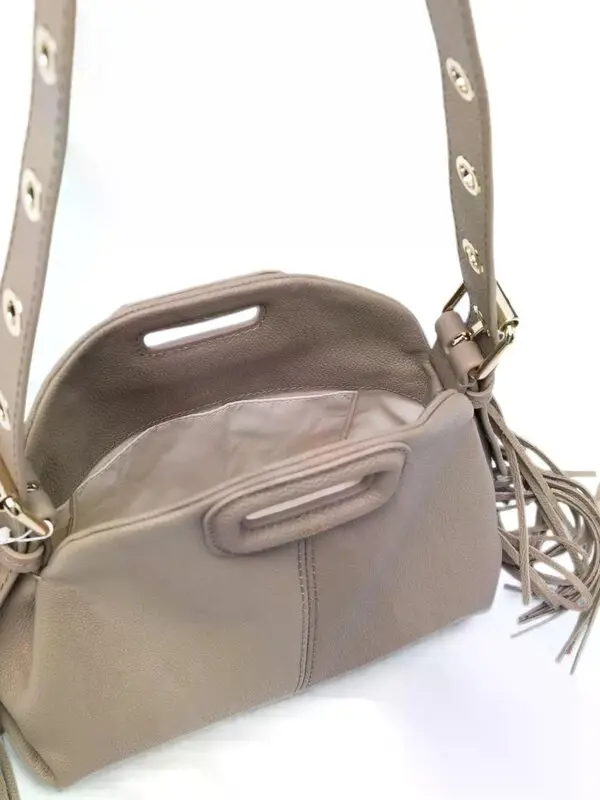 Maje Mini Miss M Fringed Grained-leather Shoulder Bag - Neutrals