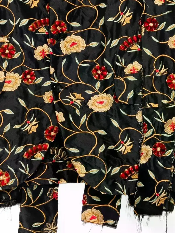 Comme Des Garçons Floral-embroidered Frayed Jacket