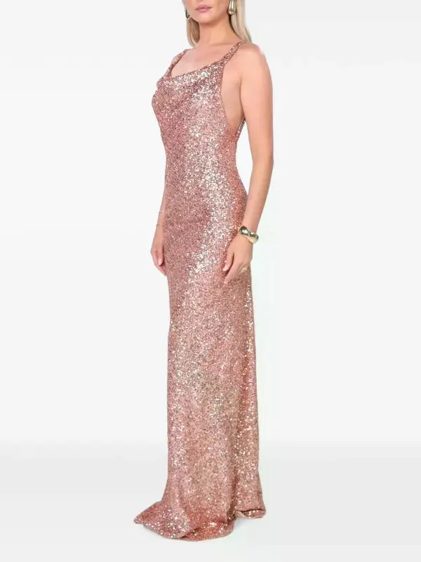 ROSERRY Margot Sequin-embellished Cowl-neck Maxi Dress - Pink