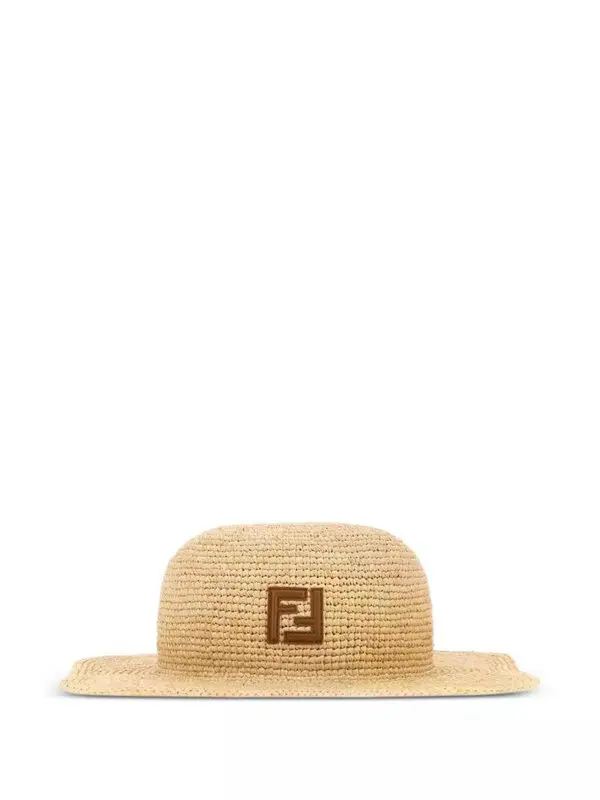 Fendi Logo-patch Raffia Hat - Neutrals