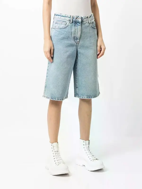 Off-White Logo-print Knee-length Shorts - Blue