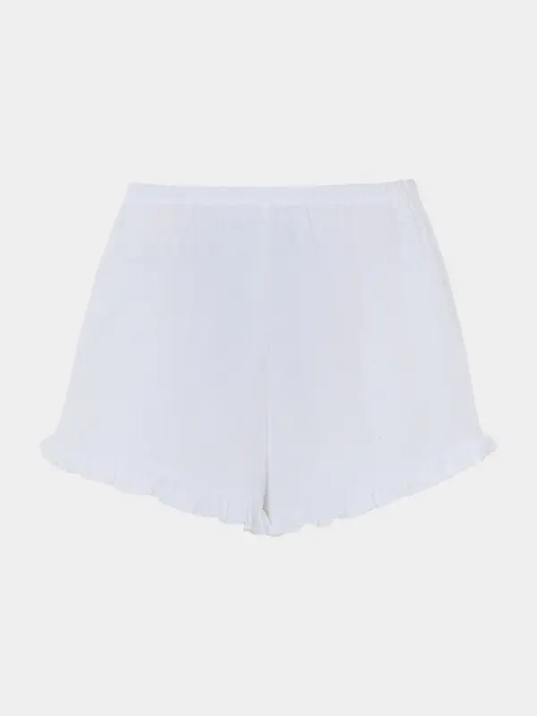 Hunza G Frill Mini Short Cotton Poplin | Signature Crinkle Scrunchie - White