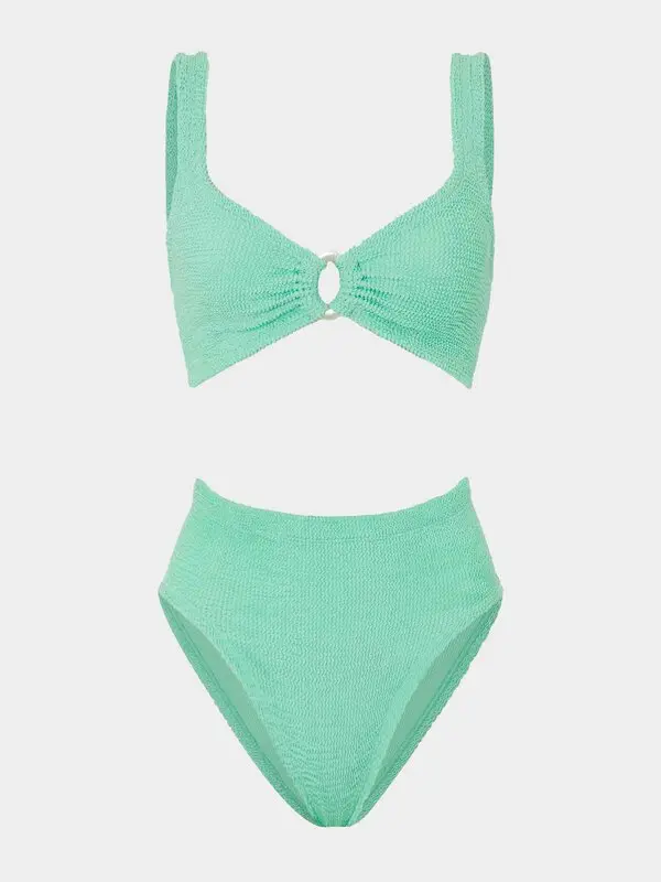 Hunza G Nadine Bikini With Pearly Hoop | | Original Crinkle™ Swimwear - Metallic Mint