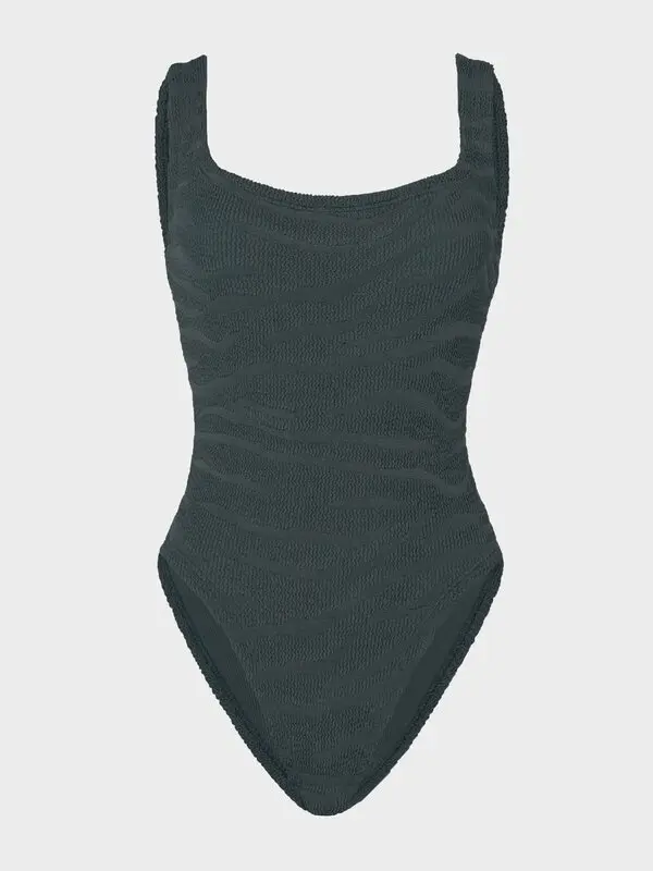 Hunza G Square Neck Swimsuit - Zebra Metallic Graphite