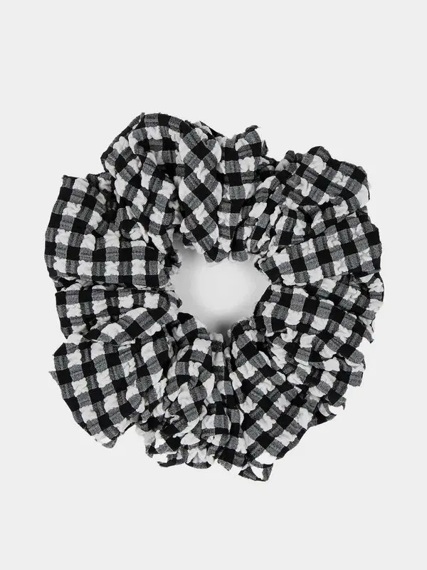 Hunza G Gingham Seersucker Scrunchie - Black Gingham