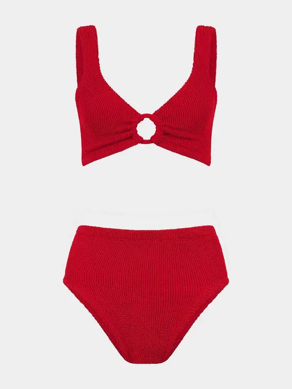 Hunza G Nadine Bikini With Tonal Hoops | | Original Crinkle™ Swimwear - Red