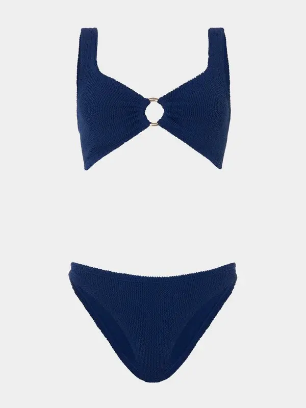Hunza G Julia With Gold Hoop Bikini | | Original Crinkle™ Swimwear - Navy