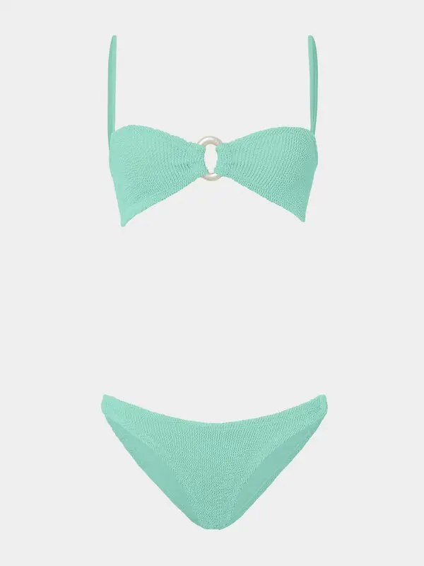 Hunza G Misty Bikini With Pearly Hoop | | Original Crinkle™ Swimwear - Metallic Mint