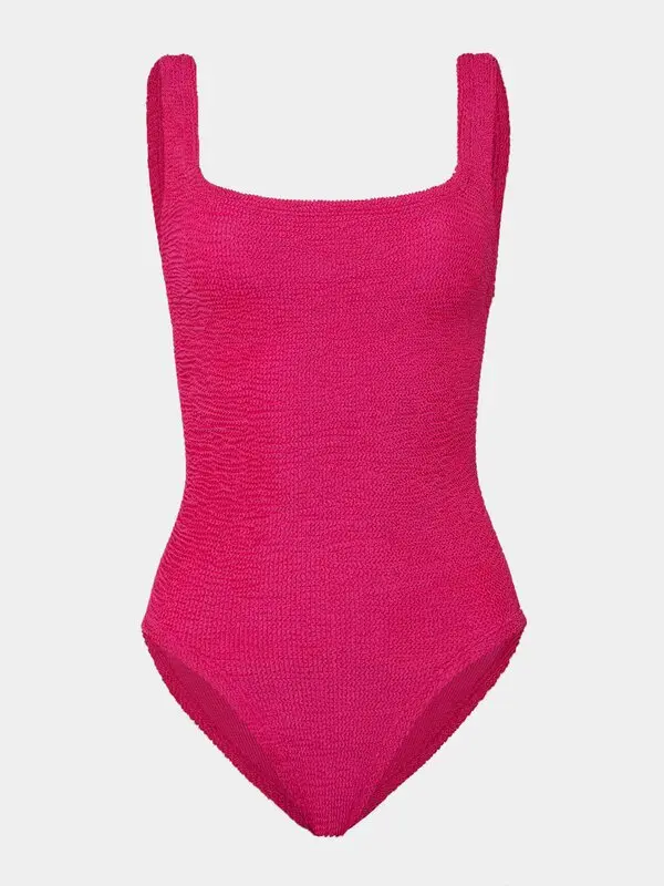 Hunza G Coverage Square Neck Swim | | Original Crinkle™ Swimwear - Metallic Raspberry