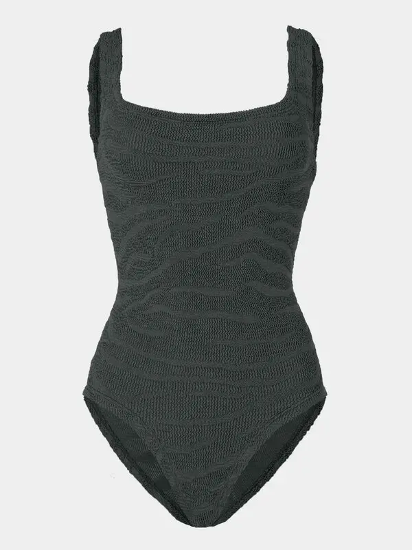 Hunza G Coverage Square Neck Swim One Piece In Original Crinkle - Zebra Metallic Graphite