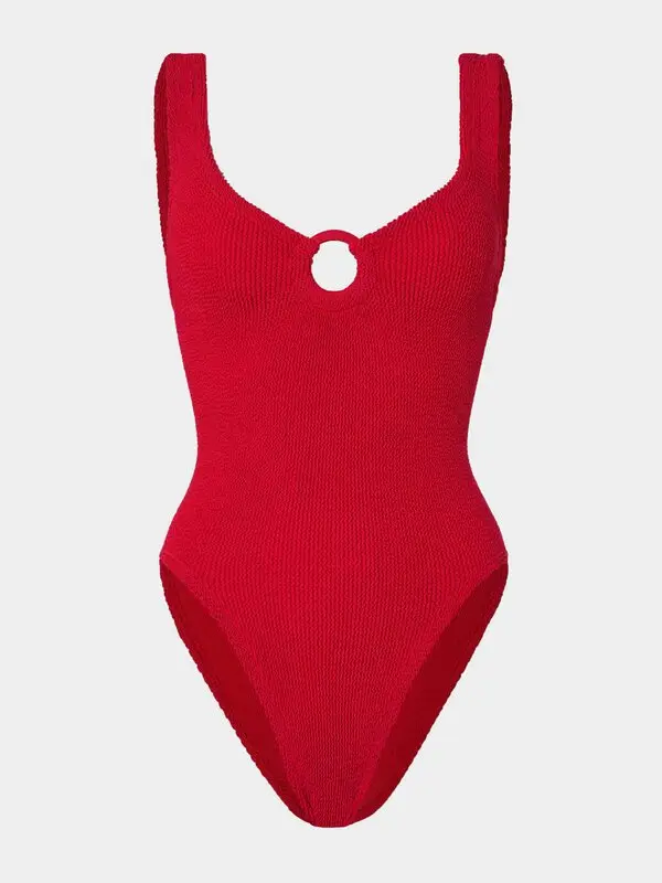 Hunza G Celine Swim With Tonal Hoops | | Original Crinkle™ Swimwear - Red