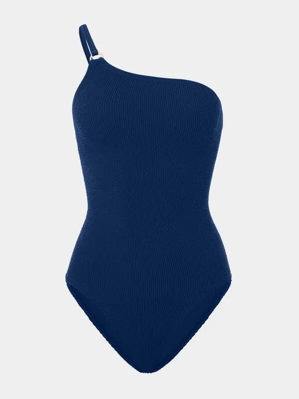 Hunza G Clara With Gold Hoop Swim | | Original Crinkle™ Swimwear - Navy
