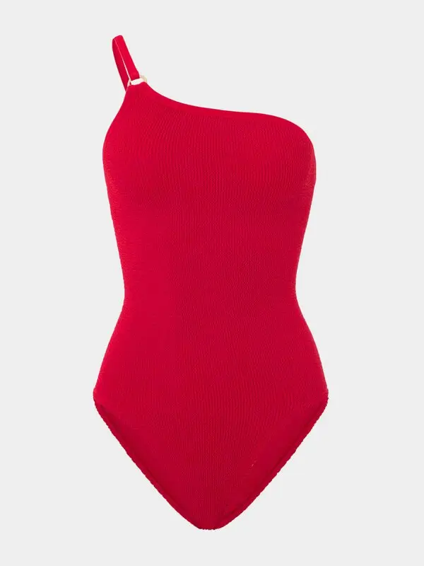 Hunza G Clara With Gold Hoop Swim | | Original Crinkle™ Swimwear - Red