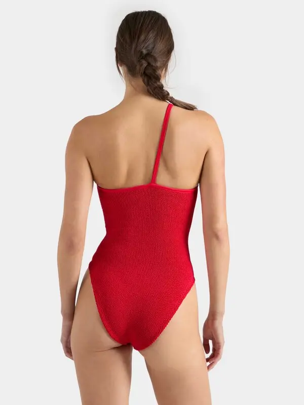Hunza G Clara One-shoulder Swimsuit With Gold Hoop Detail - Red