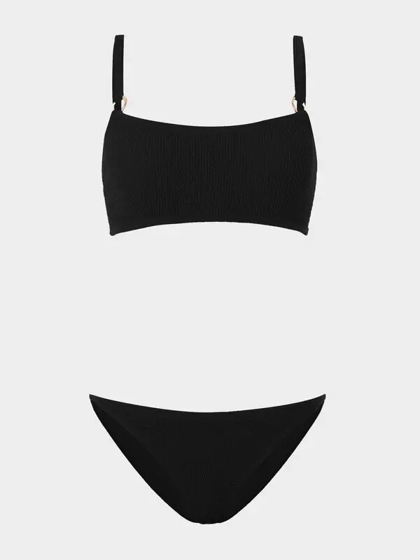 Hunza G Iris With Gold Hoops Bikini | | Original Crinkle™ Swimwear - Black