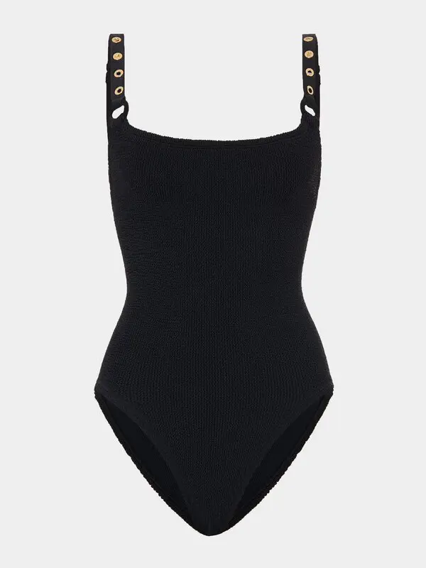 Hunza G Melody Eyelet Swim - Black/gold