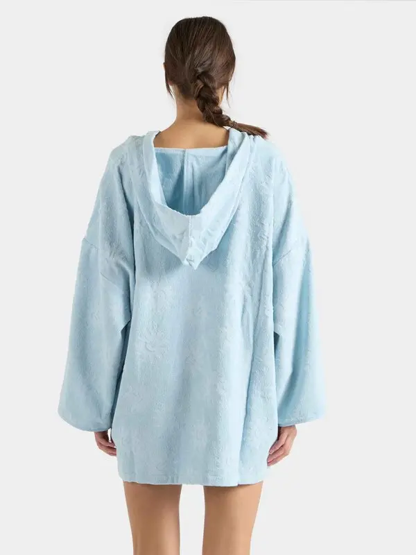 Hunza G Towelling Hooded Poncho - Ice Blue