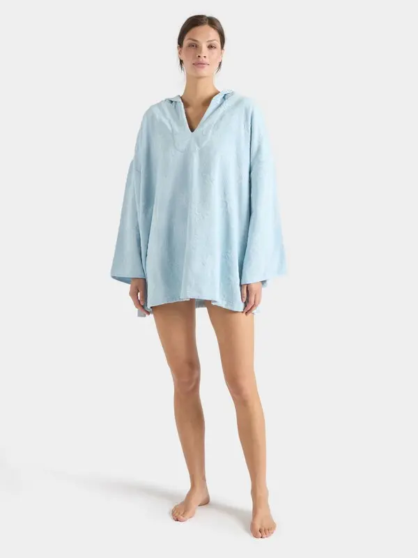 Hunza G Towelling Hooded Poncho - Ice Blue