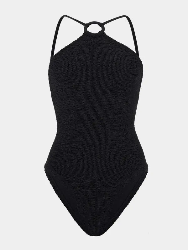 Hunza G Jasmine Swim With Tonal Hoop | | Original Crinkle™ Swimwear - Black