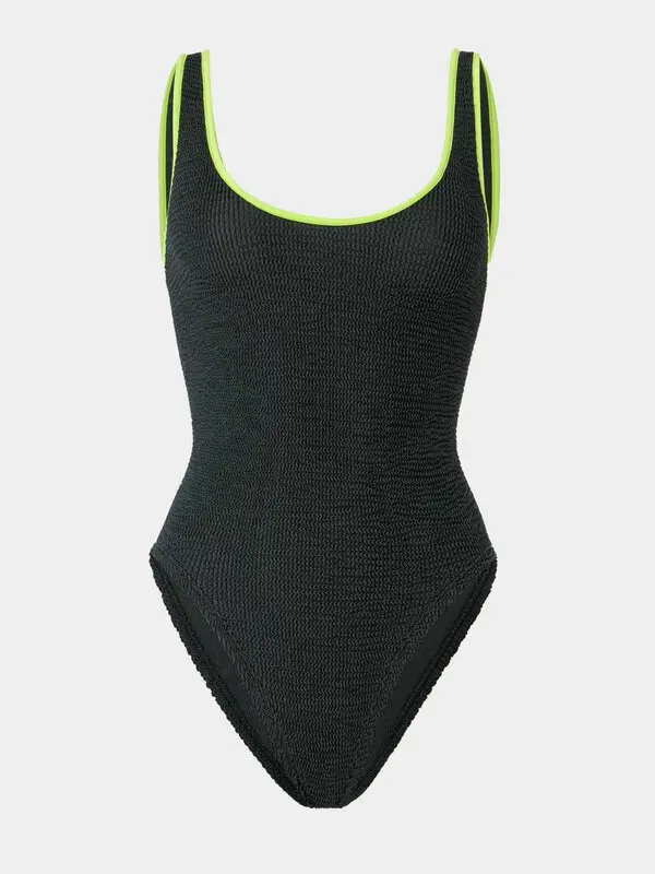 Hunza G Faye Swimsuit - Metallic Graphite/chartreuse
