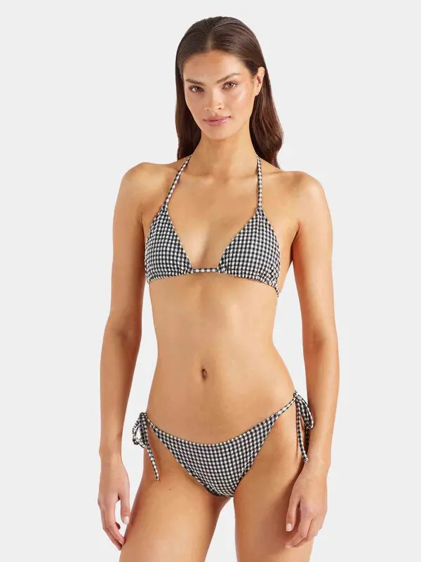 Hunza G Gingham Seersucker Sabrina Bikini - Black Gingham