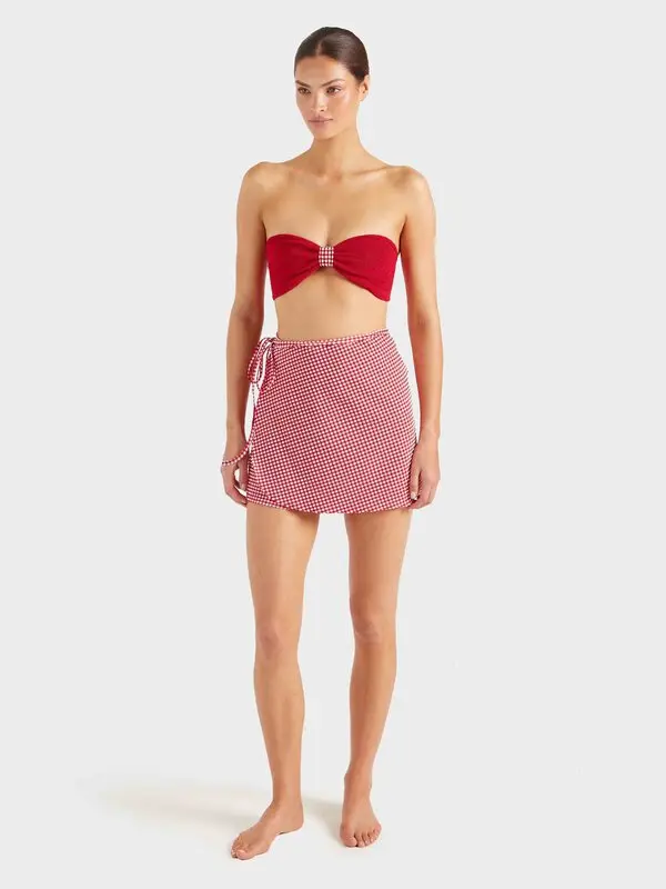 Hunza G Gingham Seersucker Short Sarong | | Resortwear - Red Gingham