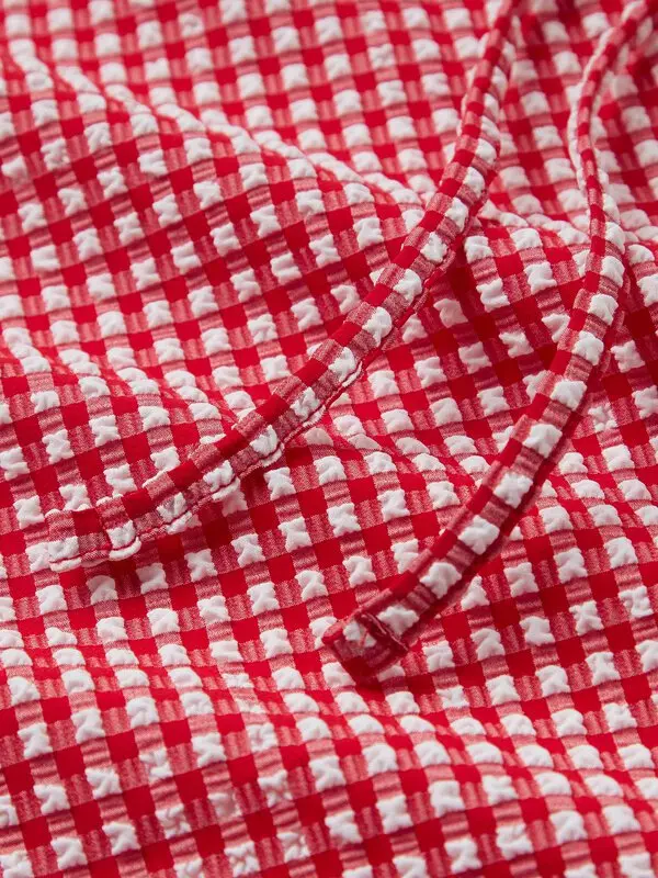 Hunza G Gingham Seersucker Short Sarong | | Resortwear - Red Gingham
