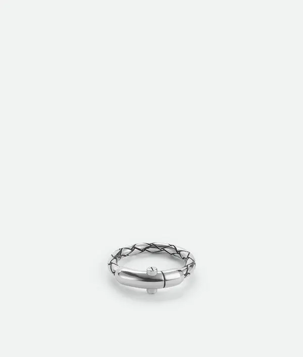 Bottega Veneta Sterling Intreccio Ring With Enamel Detail - Silver