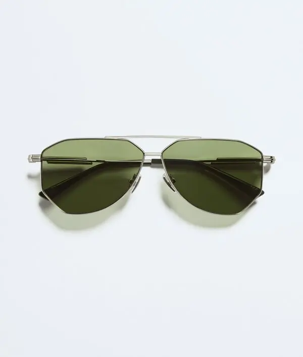Bottega Veneta Aviator Sunglasses With Gold-finished Detail - Silver/green