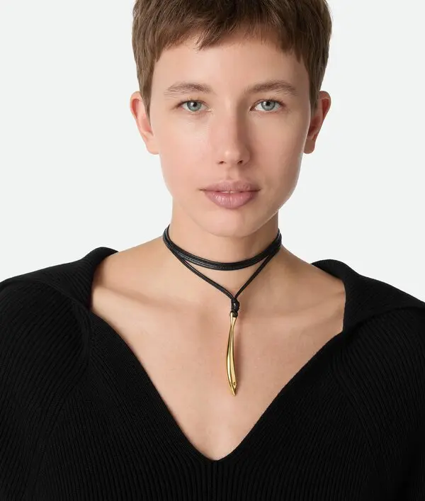 Bottega Veneta Sterling Silver And Leather Necklace - Nero