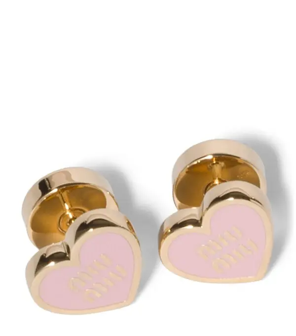 Miu Miu Enamel Heart Logo Stud Earrings