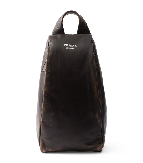 Prada Distressed Leather Cross-body Bag - Brown