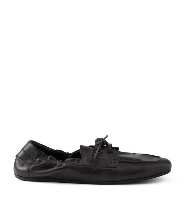 Prada Antiqued Leather Shuffle Loafers - Black