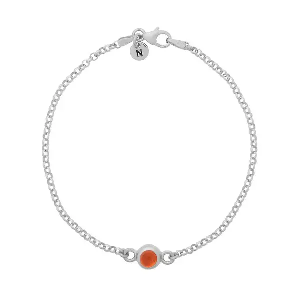 NELLOU JEWELLERY Carnelian Birthstone Gem Dot Bracelet Sterling Silver July - Orange