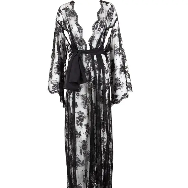 BELLE ET BON BON Kalina Noir Full Length Lace Party Festival Kimono To - Black
