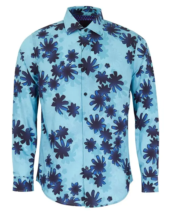 LORDS OF HARLECH Norman Ramble Floral Shirt Teal - Blue