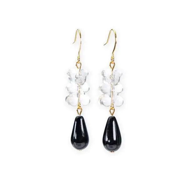 BY CHAVELLI Gummy Bear Pearl Drop Dangly Earrings In Clear - Black