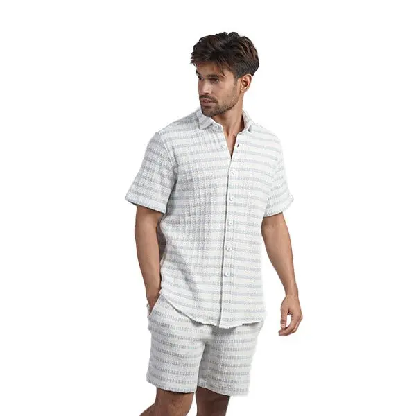 EIGHT X Pacific Coast Short Sleeve Shirt + Shorts Matching Set - Blue/white
