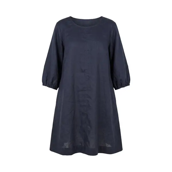 Adrift Clothing Hazel Short Linen Shift Dress In Navy - Blue