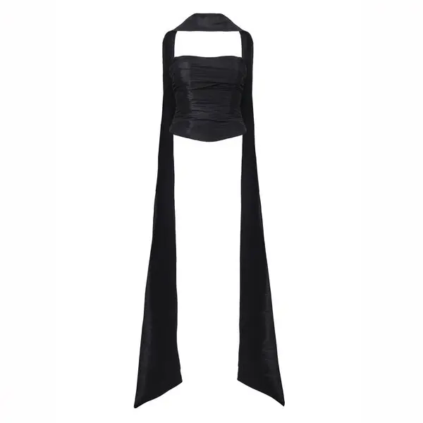 LITA COUTURE Corset Top In Taffeta - Black