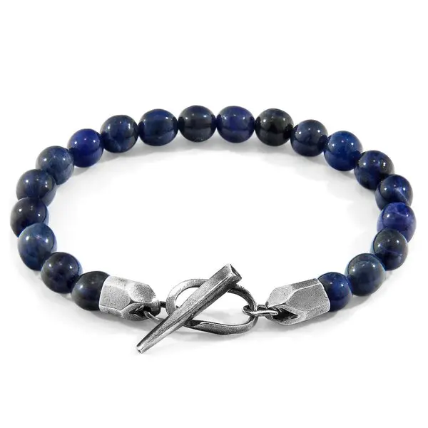 ANCHOR & CREW Sodalite Tinago Silver & Stone Beaded Bracelet - Blue