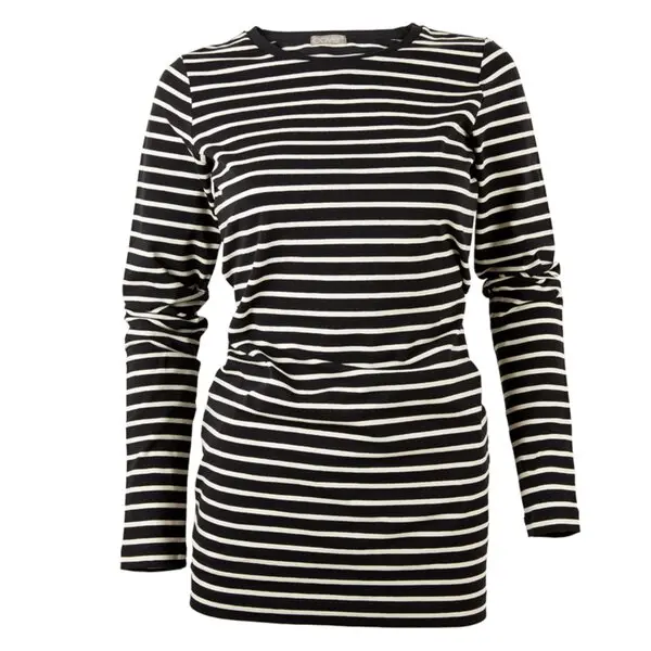 COVE Neutrals Long Length Cotton & Stone Stripe Tee - Black