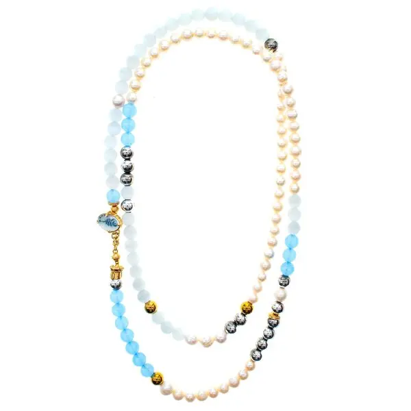 GEM KINGDOM White / Gold / Blue Necklace Blue Solace - White/gold/blue