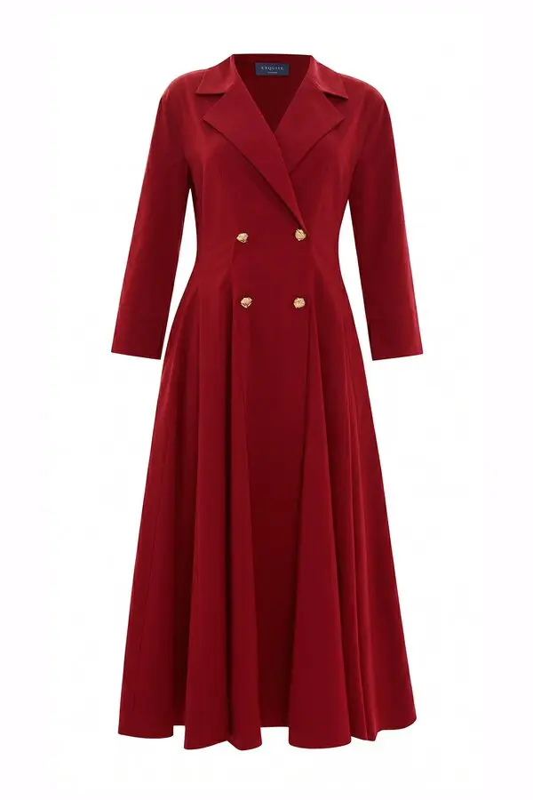 EXQUISE Estelle Dress Jacket Collar Pocketed Dress - Red