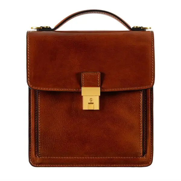 TIME RESISTANCE Small Cognac Leather Briefcase Walden - Brown