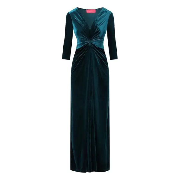 BEATRICE VON TRESCKOW Teal Velvet Maxi Lola Dress - Blue