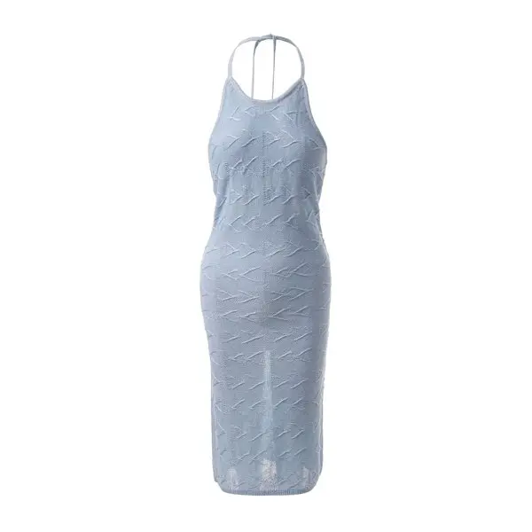 FULLY FASHIONING Cassie Jacquard Knit Halter Dress - Blue