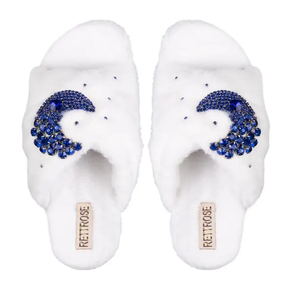 RETTROSE Alma Luxury Plush Diamanté Embellished Handmade Slipper - White