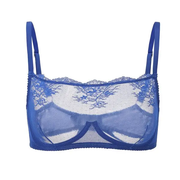 AMOUR D'AGNETTE Kim High-neck Sheer Lace Underwire Bra Sapphire - Blue