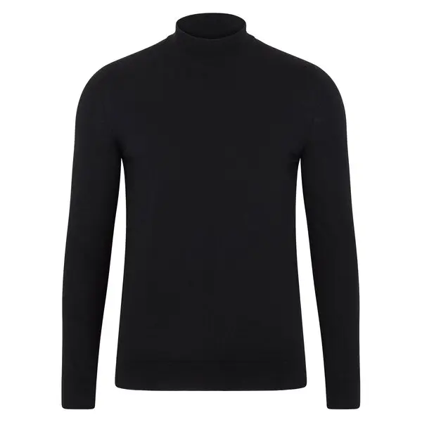PAUL JAMES KNITWEAR Superfine Riccardo Merino Silk Mock Turtle Neck Jumper - Black